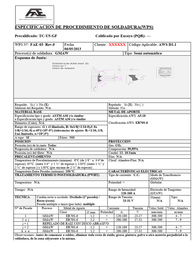 WPS FAE-03 Rev 0 PRECAL | PDF | Soldadura | Construcción