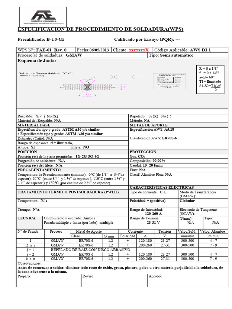 WPS FAE-01 Rev 0 PRECAL | PDF | Soldadura | Construcción