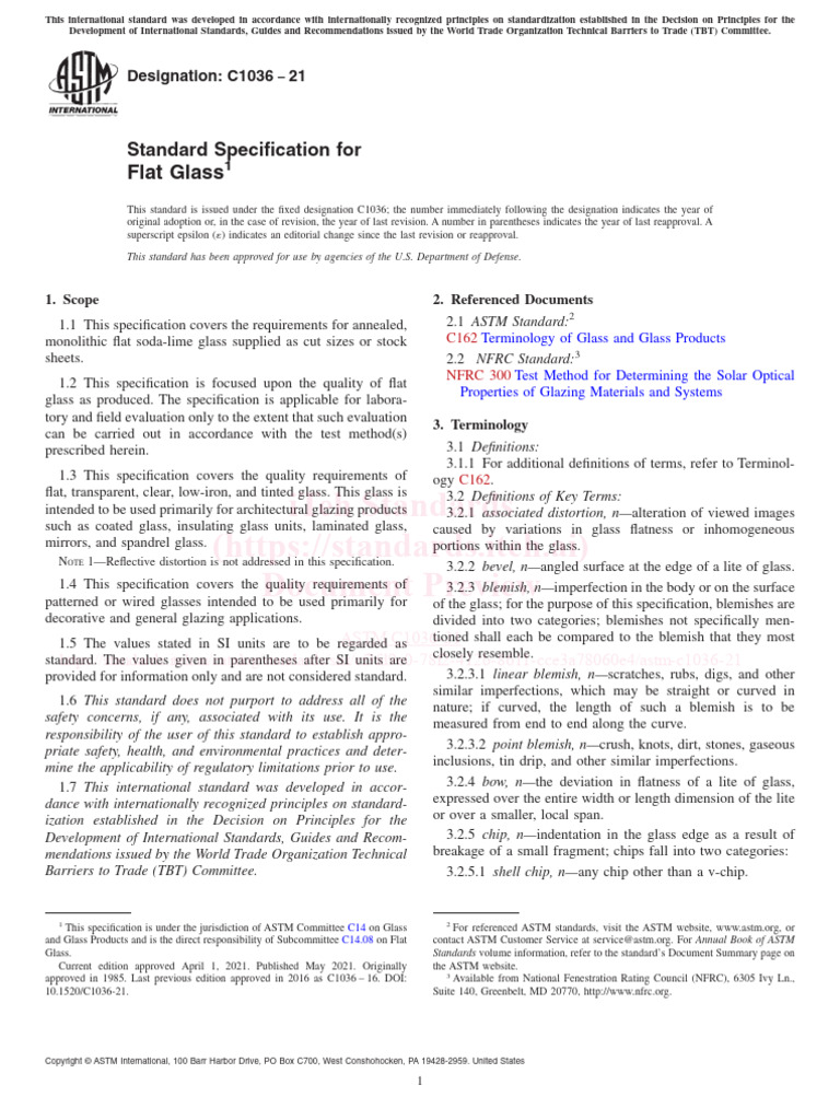 Astm C1036 21 | PDF | Glasses | Engineering Tolerance