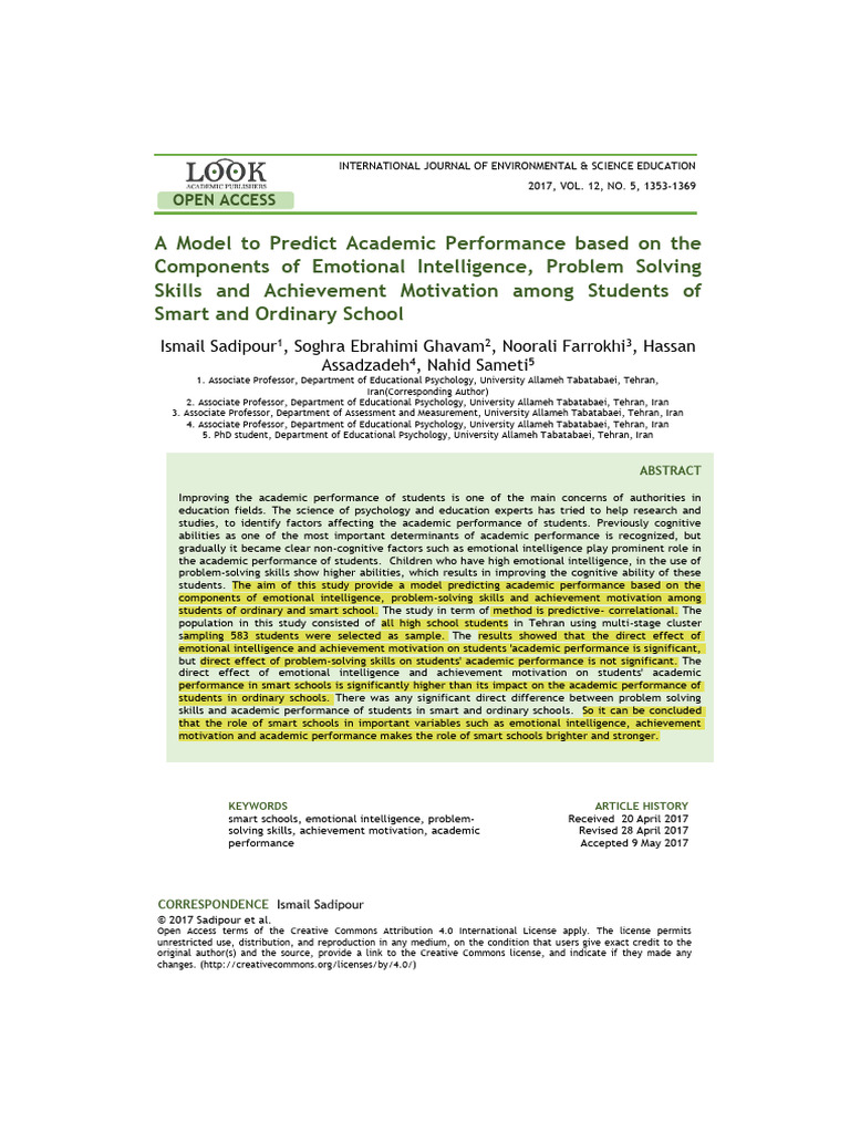 A Model To Predict Academic Performance | PDF | Intelligence | Emotional Intelligence
