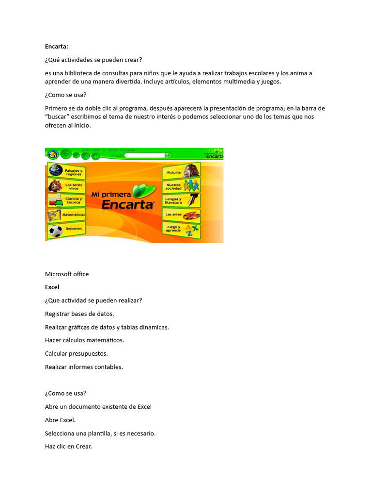 Actividades Divertidas con Encarta y Excel | PDF | Microsoft PowerPoint | Software de la aplicacion