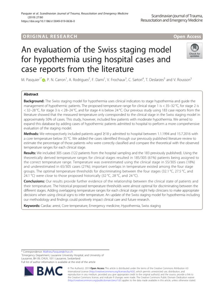 An Evaluation of The Swiss Staging Model For Hypot | PDF | Hypothermia ...