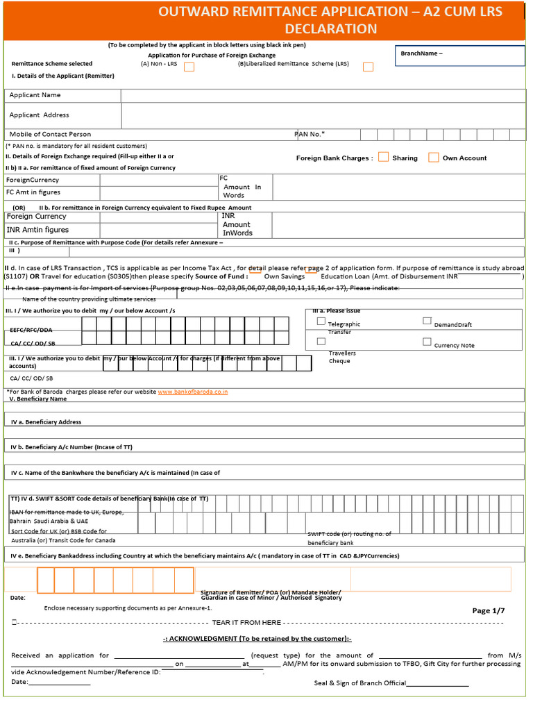 BOB Outward Remittance Application Form A2 CUM LRS DECLARATION 15-12-202... 2 | PDF | Insurance ...