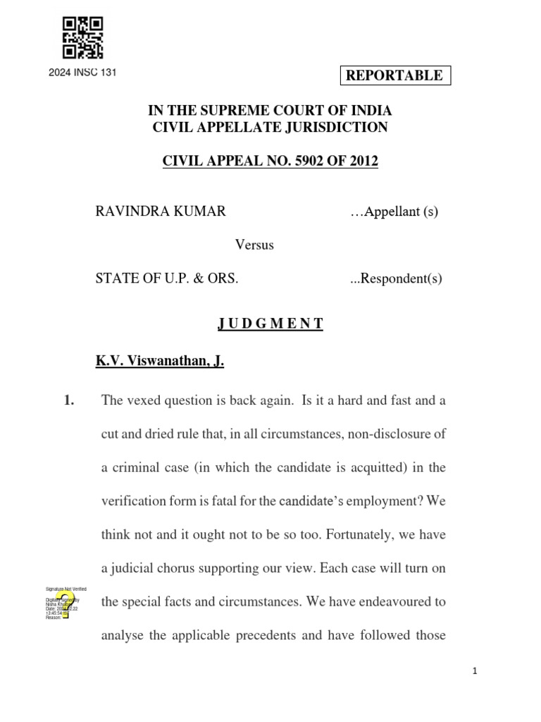 Ravindra Kumar Vs State of UP & Ors | PDF | Acquittal | Judgment (Law)
