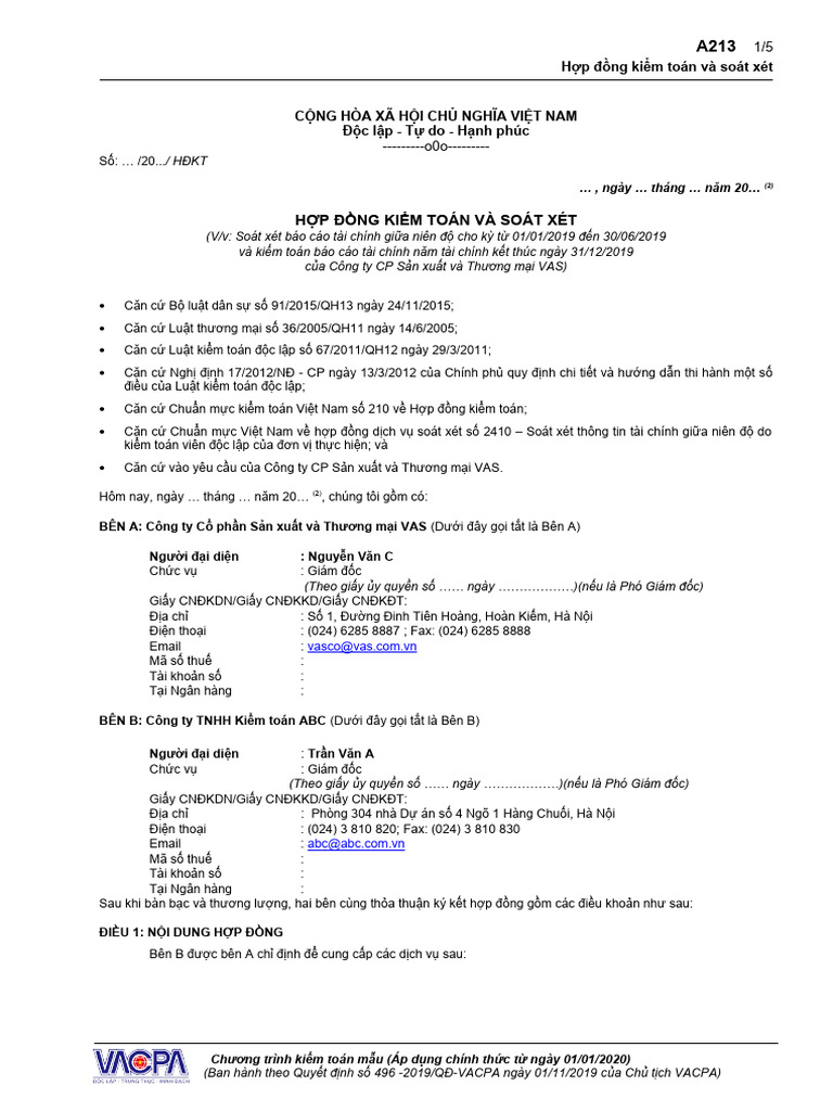 A213 - Hop Dong Kiem Toan Va Soat Xet (V) | PDF