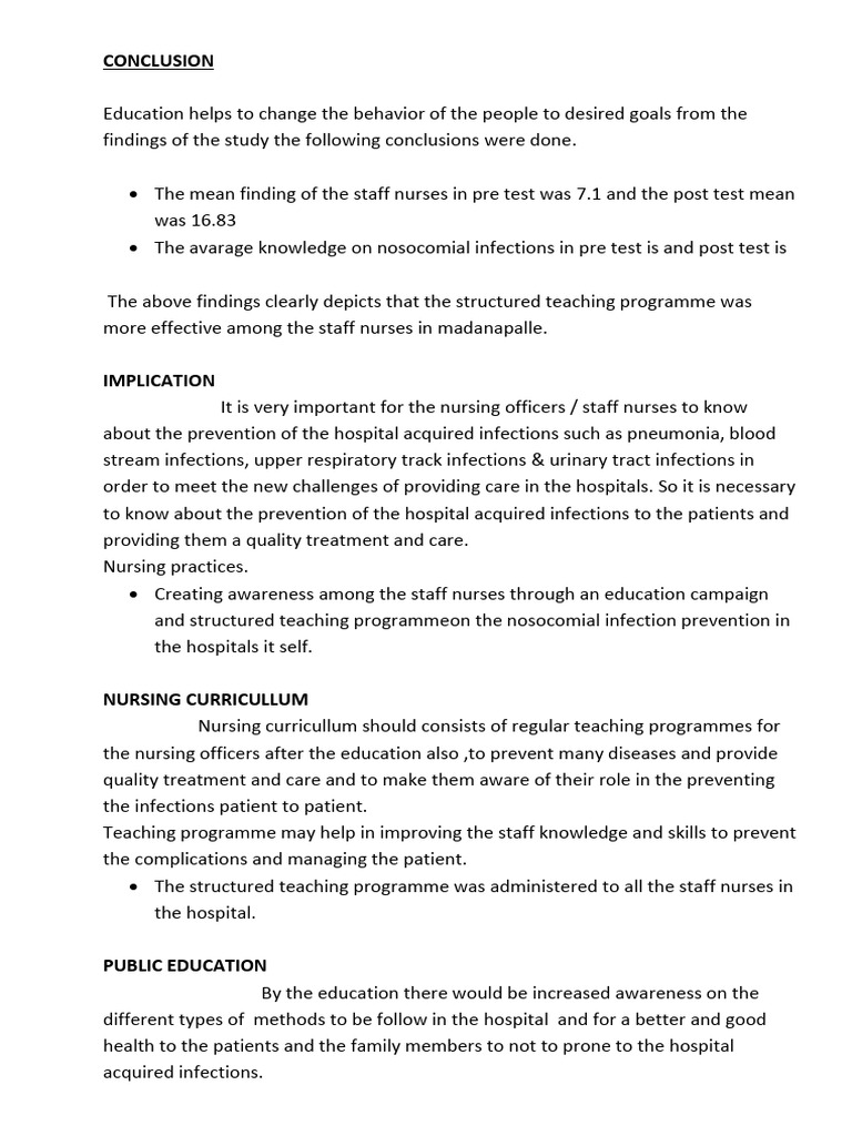 CONCLUSION | Download Free PDF | Hospital Acquired Infection | Nursing