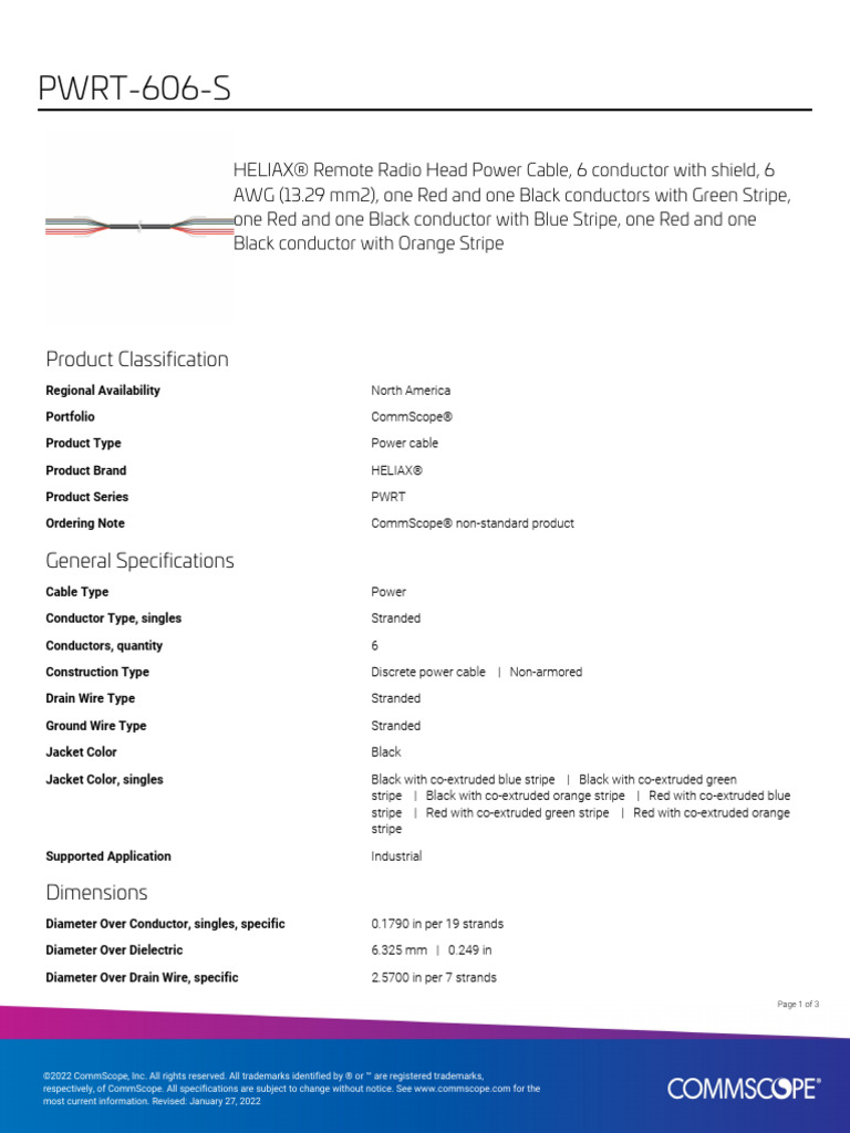 PWRT 606 S Product Specifications | PDF | Coaxial Cable | Wire