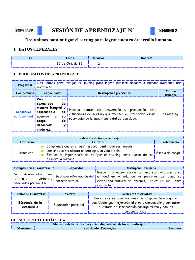 2° - Sesión - de - Aprendizaje 04-Sem.2-Exp.7-Dpcc | PDF | Aprendizaje | Evaluación