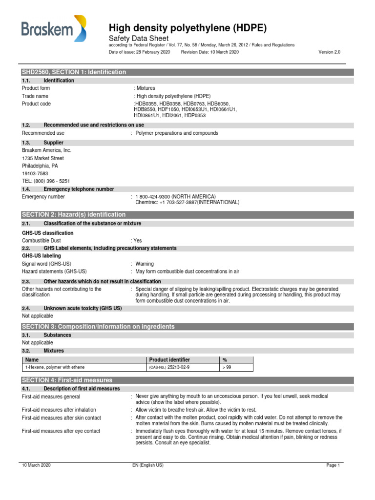 HDPE Safety Data Sheet Overview | PDF | Firefighting | Personal ...