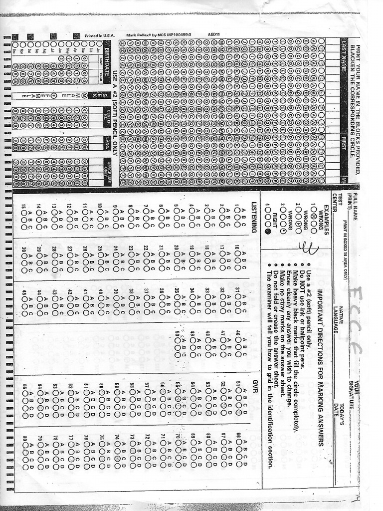 ECCE Answer Sheet | PDF