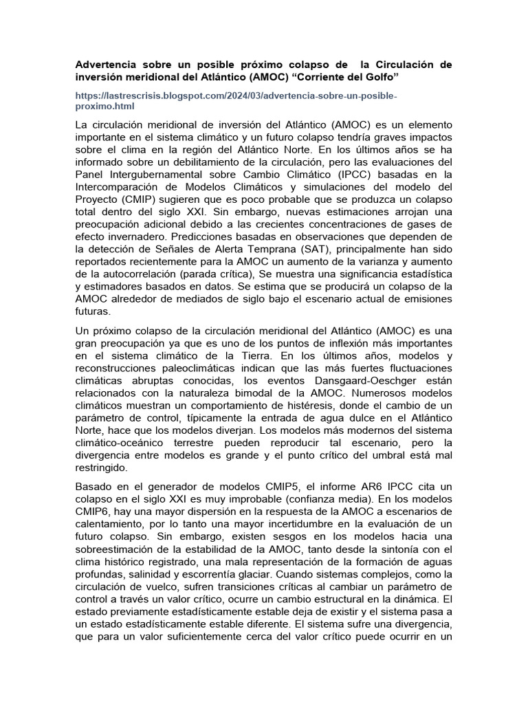 Advertencia Sobre Un Posible Próximo Colapso de La Circulación de ...