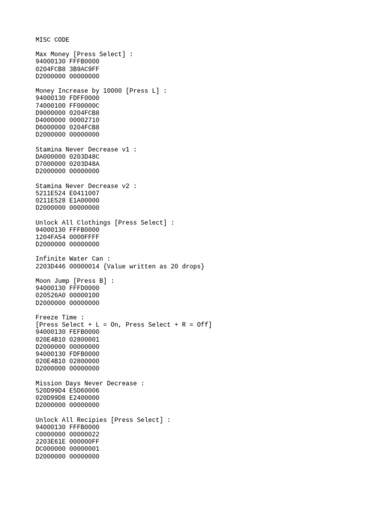 Cheat Code Harvest Moon - The Tale of Two Towns | PDF
