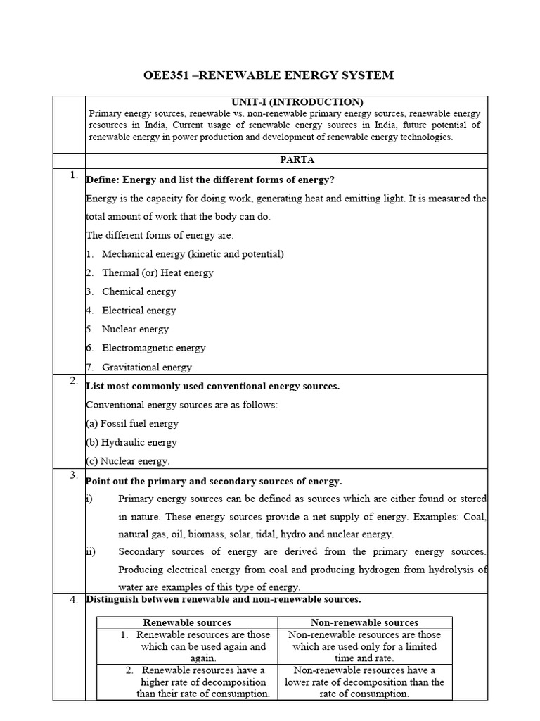 RES QB Unit-I | Download Free PDF | Energy Development | Renewable Energy RES QB Unit-I | Download Free PDF | Energy Development | Renewable Energy