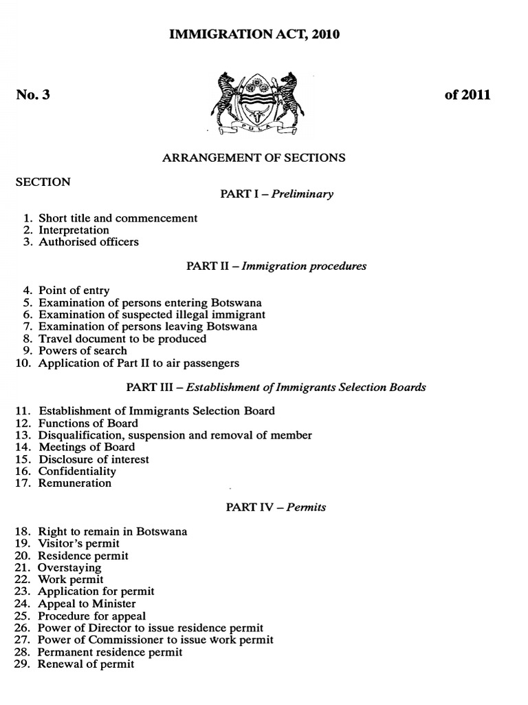 Botswana Immigration Act Overview | PDF | Government | Criminal Law