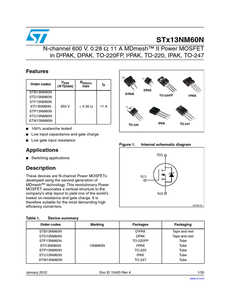 STF13NM60N STMicroelectronics Datasheet 10835784 | PDF | Electricity ...