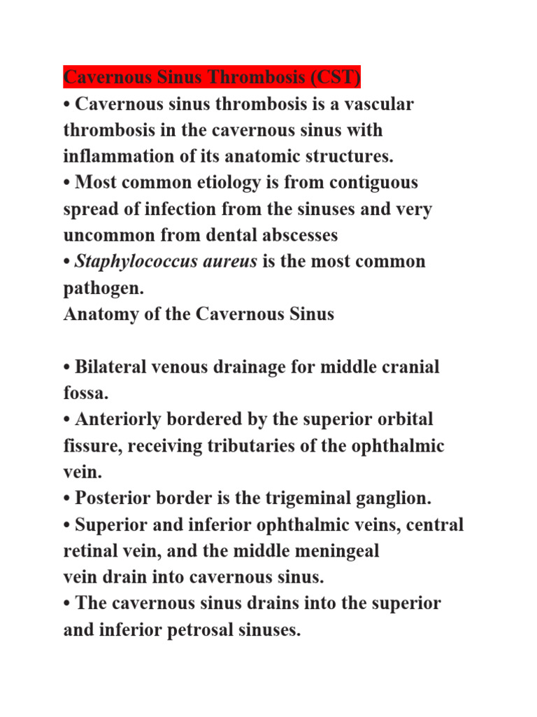 Cavernous Sinus Thrombosis | PDF | Vein | Cardiovascular System