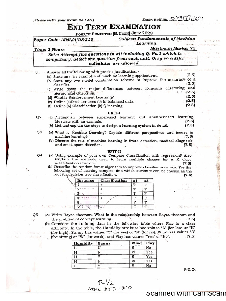 ML Question Paper | PDF