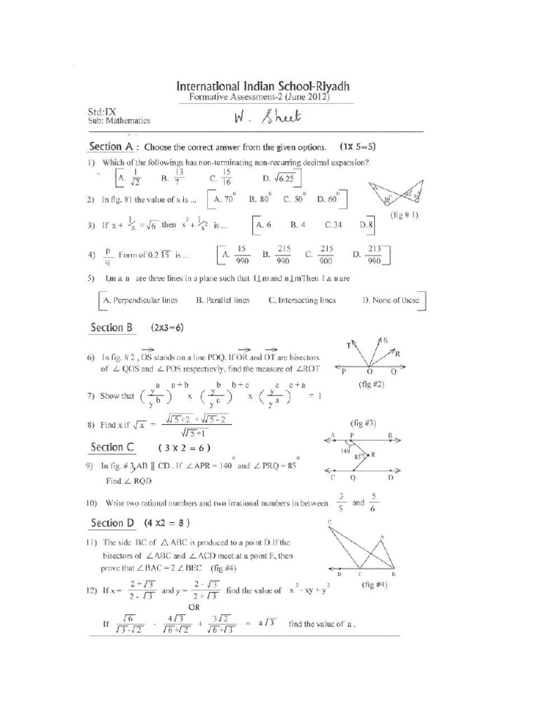 CBSE Class 9 Mathematics Worksheet - Number System | PDF