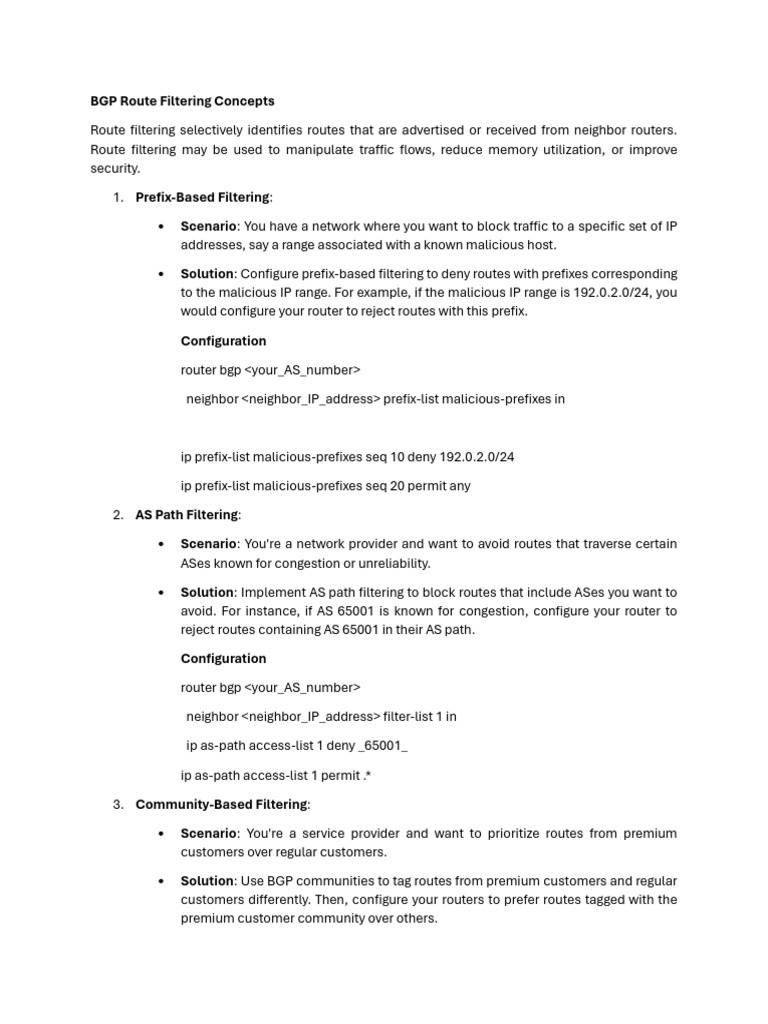 Bgp Route Filtering Concepts Pdf Ip Address Computer Science