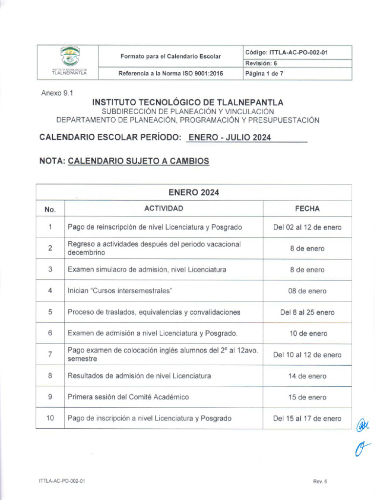 Calendario Escolar Ittla | PDF