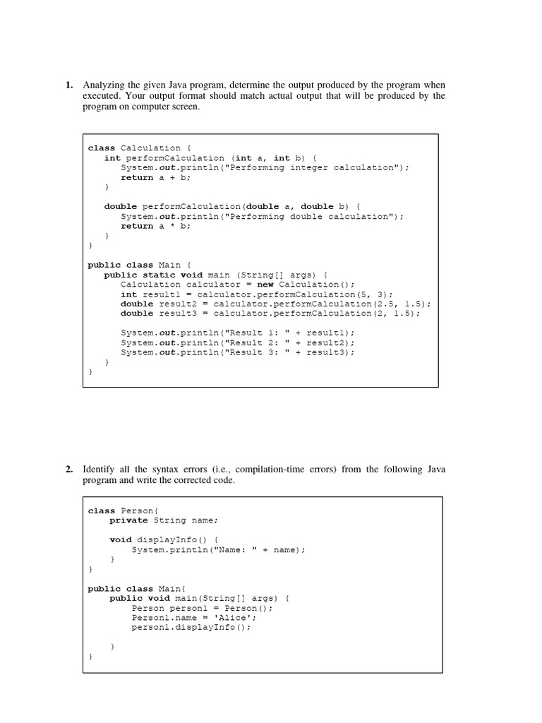 Sample Questions For Midterm Exam - CSE215 (Sec 19) - Spring2024 | PDF | Constructor (Object ...