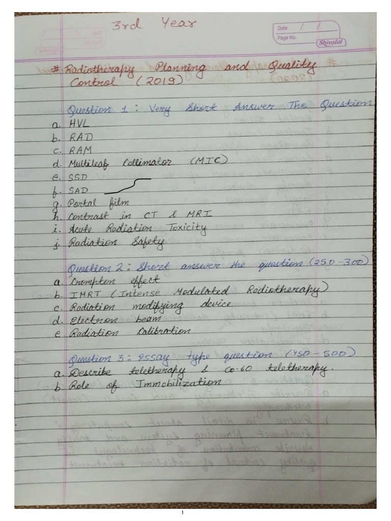 BXRT 3rd Year Previous Papers | PDF