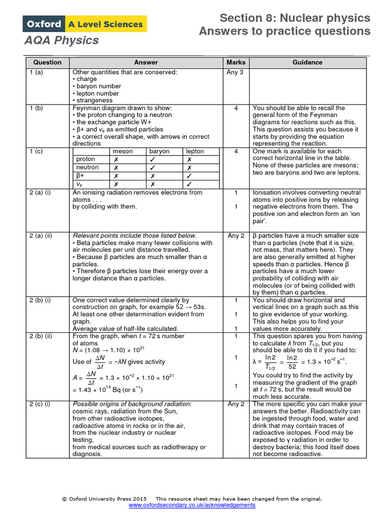 AQA Physics Section 8 Answers | PDF | Atomic Nucleus | Neutron