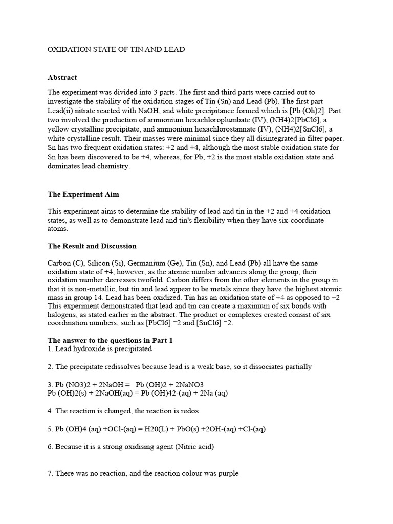 Lead and Tin Oxidation States Analysis | PDF | Lead | Redox