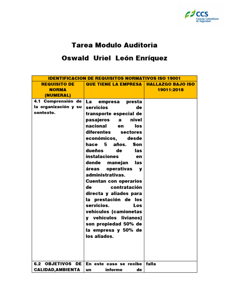 DT 112 2020 Tarea Iso Auditoria | PDF | Auditoría | Contralor
