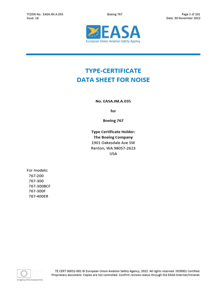 Boeing 767 Noise Certification Data | PDF | Iso 9000 | Aviation