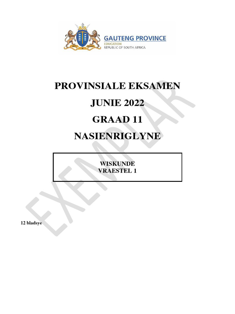 Gr11 MATH P1 (AFR) June 2022 Possible Answers | PDF