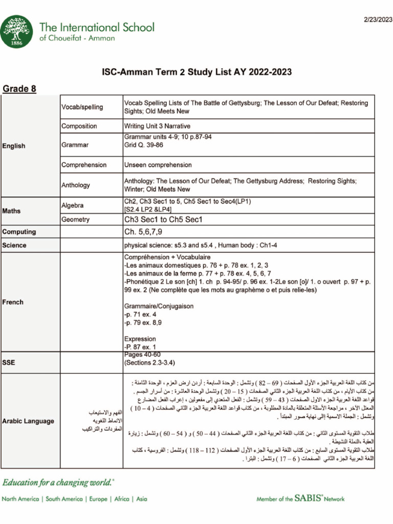 2223 T2 Final Exams Material Gr8 | PDF