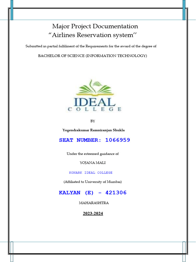 Airline Reservation System Project YogendraShukla TYIT IdealCollege ...