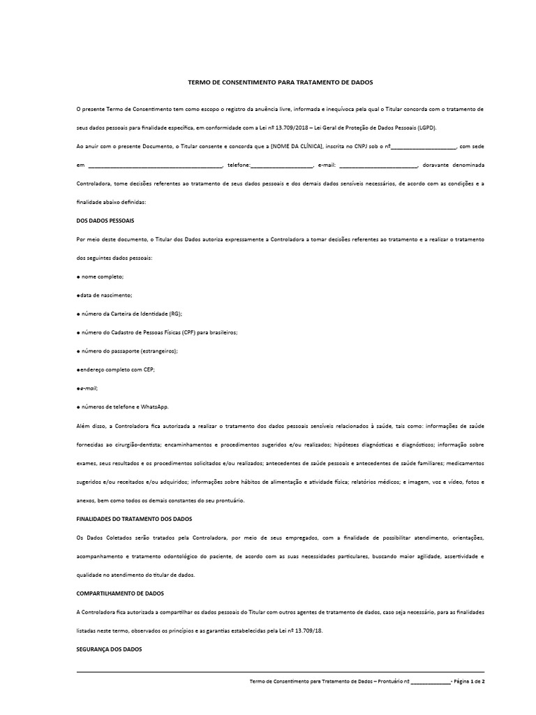Consentimento para Tratamento de Dados Pessoais | PDF