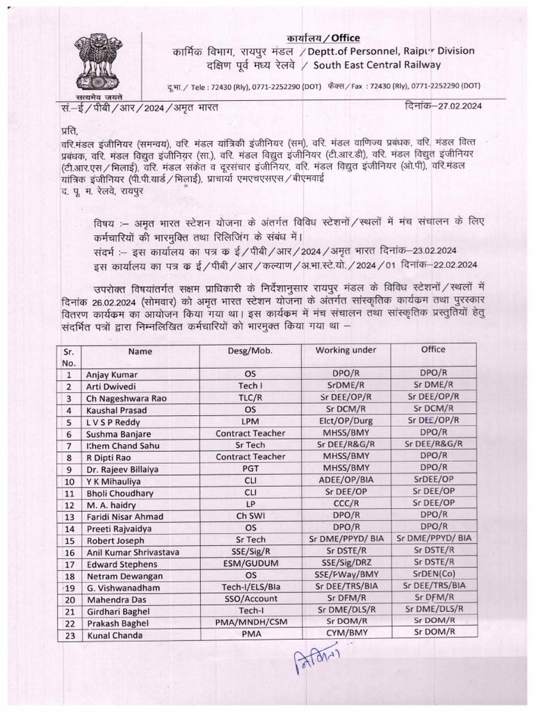 Amrit Bharat Releasing Letter | PDF