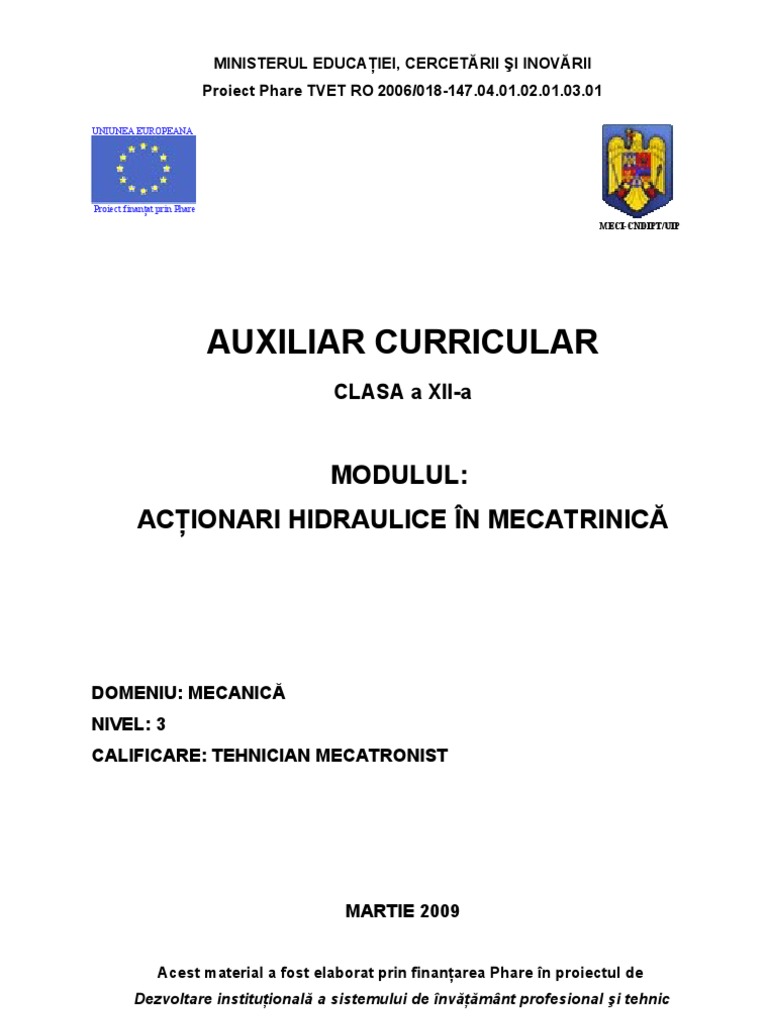 Actionari Hidraulice in Mecatronica | PDF