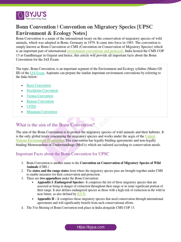 Bonn Convention UPSC Notes | PDF | Environmental Protection ...