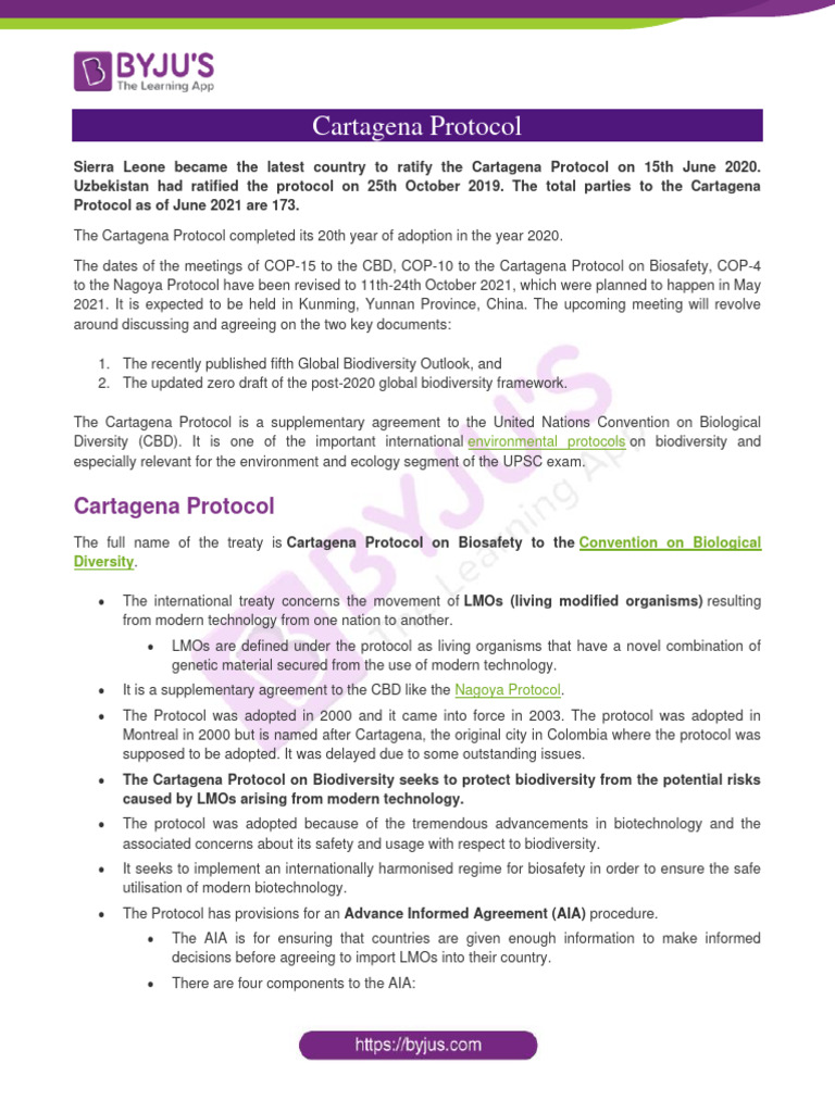 Cartagena Protocol on Biosafety Overview | PDF | Genetically Modified ...