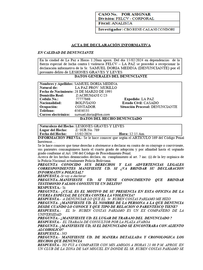 Acta de Declaracion Informativa | PDF | Justicia | Crimen y violencia