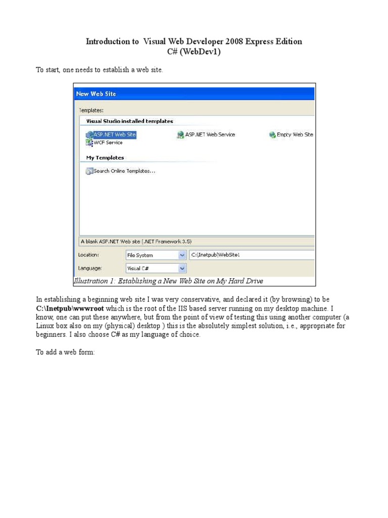 Introduction To Visual Web Developer 2008 Express Edition C# (Webdev1) | PDF | Web Browser ...