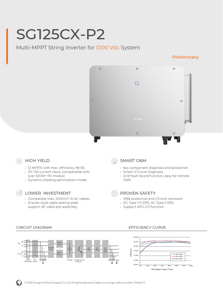Inverter Sungrow 125Kw SG125CX-P2 - Datasheet | PDF | Alternating ...