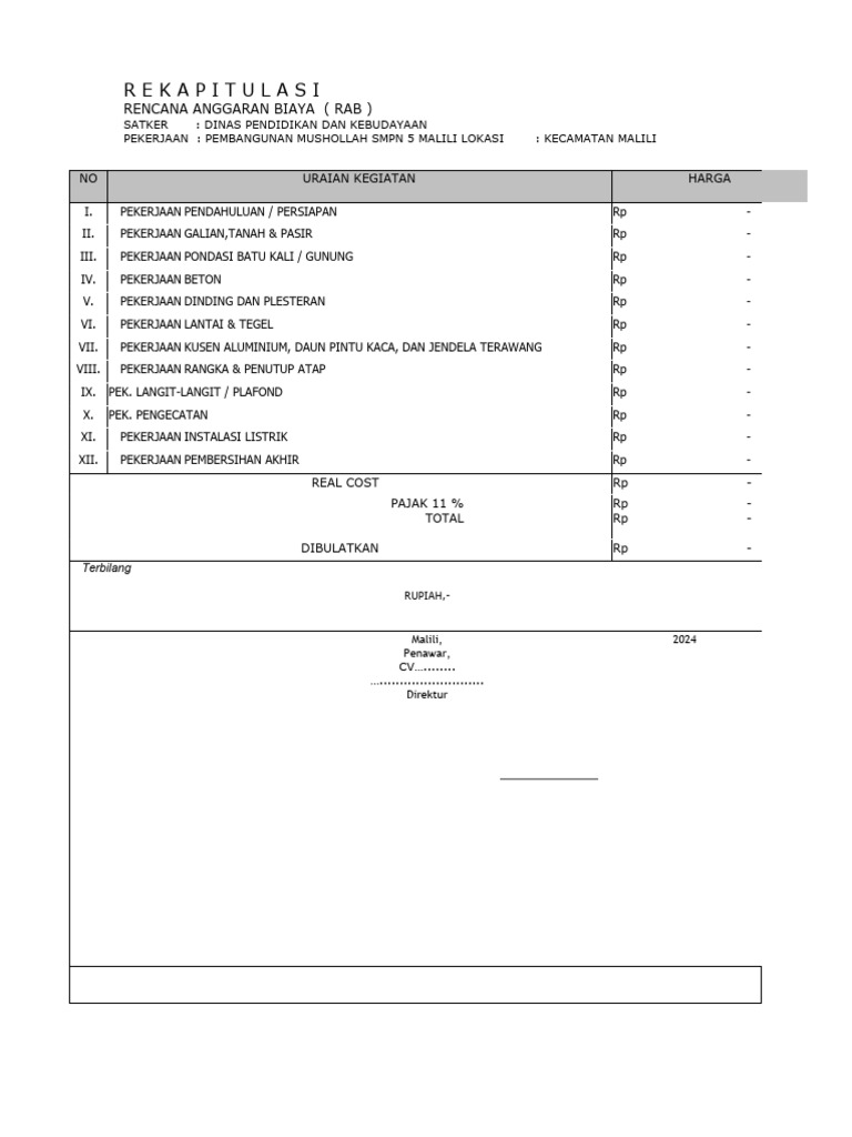 RAB Pembangunan Mushollah SMPN 5 Malili | PDF