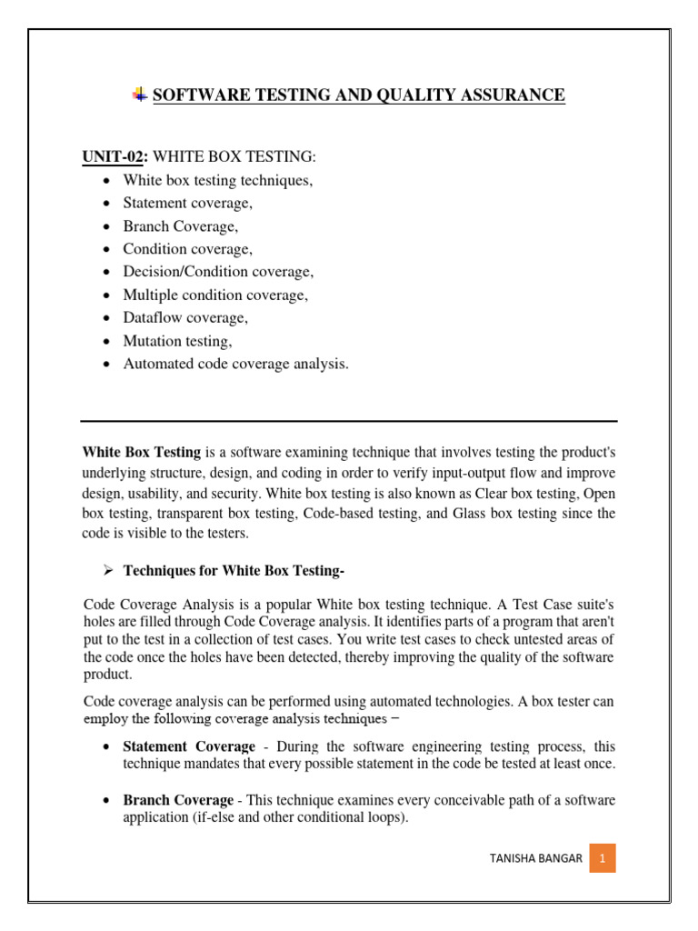 Stqa Unit 02 Self Notes Pdf Software Testing Unit Testing