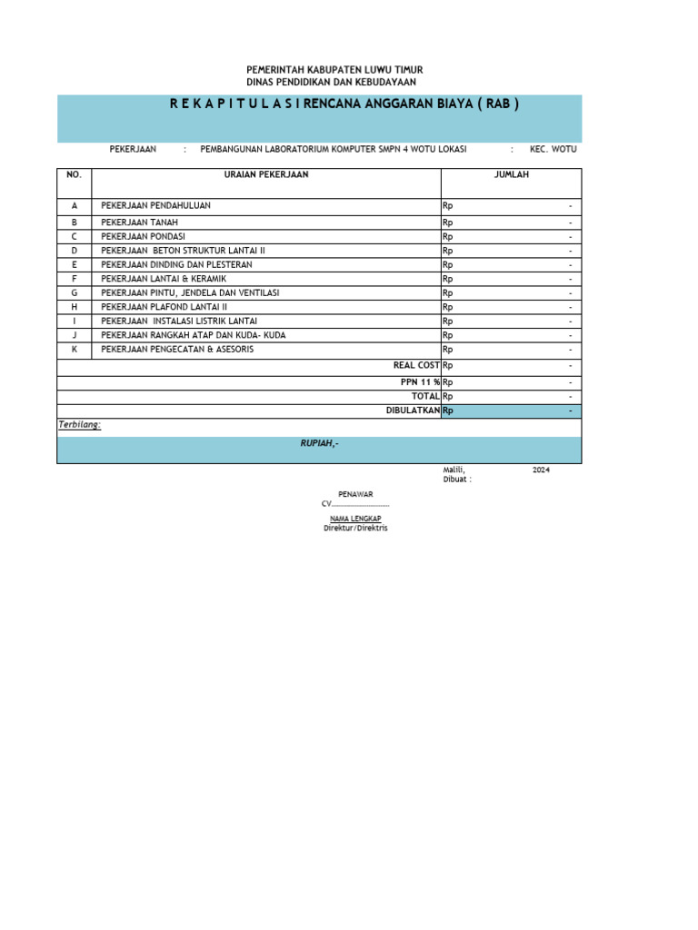 BQ Rab Pembangunan Laboratorium Komputer SMPN 4 Wotu | PDF