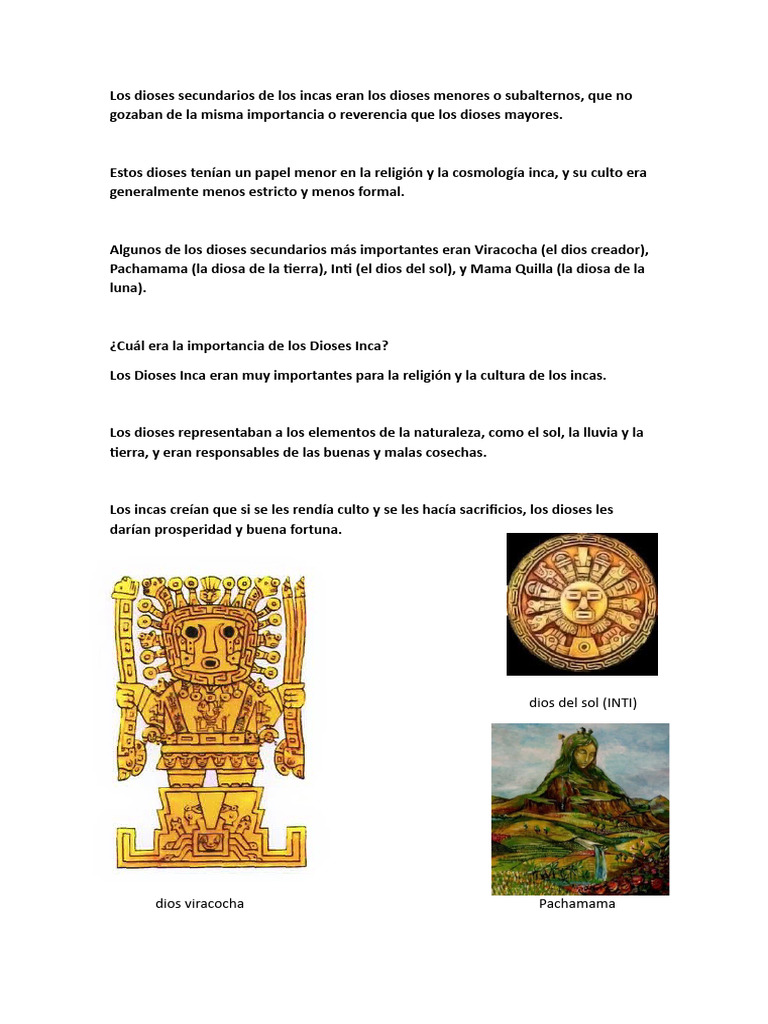 Los Dioses Secundarios de Los Incas Eran Los Dioses Menores o Subalternos | PDF