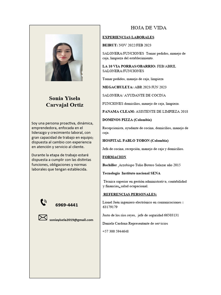 Hoja de Vida Yisela Carvajal 2023 Panama | PDF