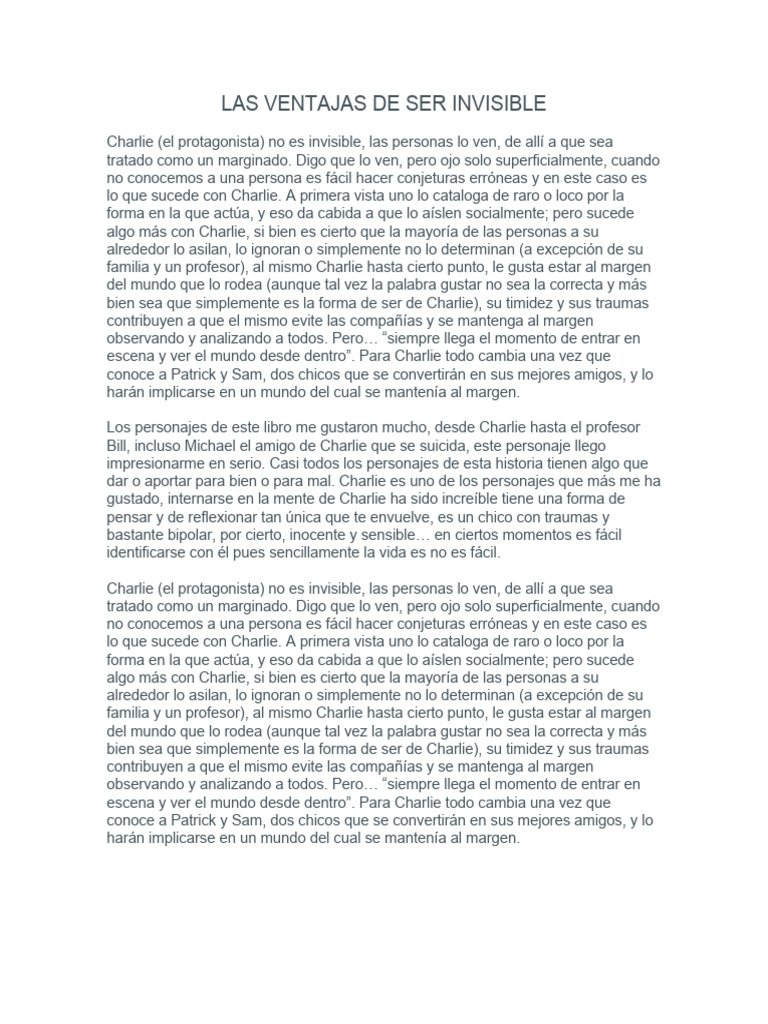 Las Ventajas de Ser Invisible | PDF | Trauma psicólogico