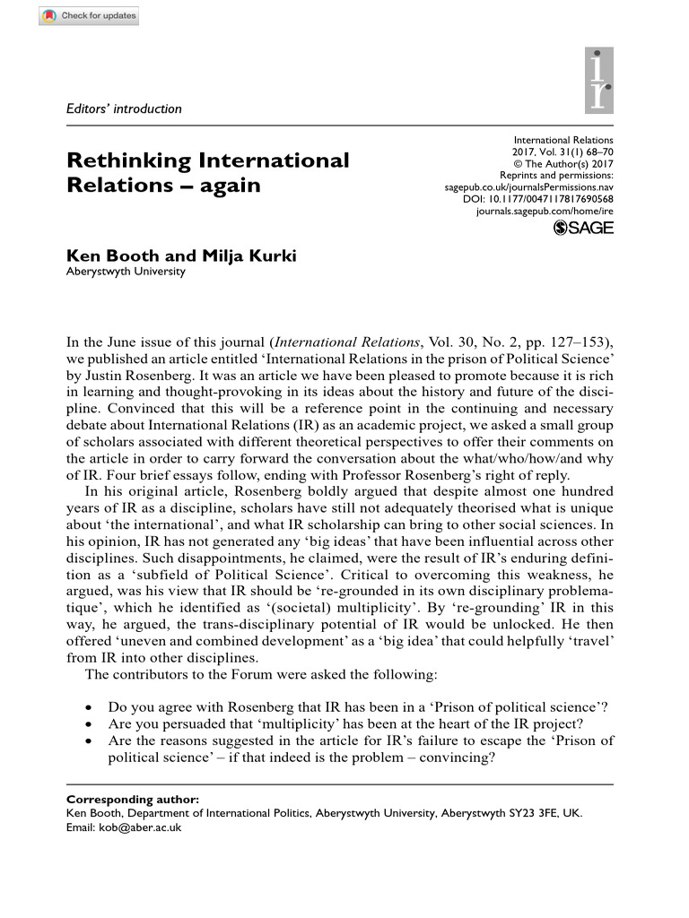 Booth Kurki 2017 Editors Introduction Rethinking International Relations Again | Download Free ...