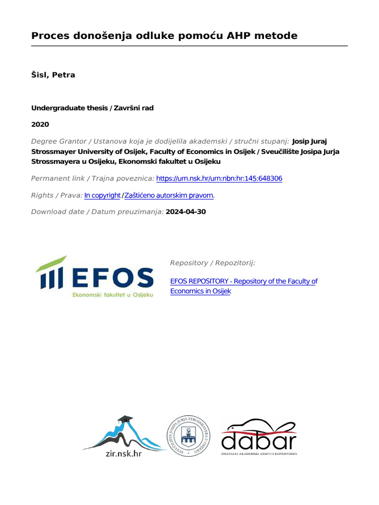 AHP Objasnjen Detaljno Primjer | PDF
