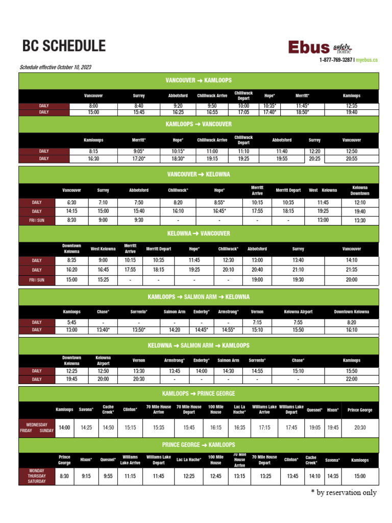 Ebus Schedule: Vancouver to Kelowna | PDF
